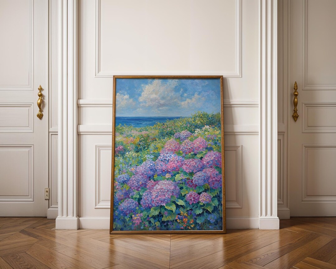 Hydrangea Wall Art, Coastal Oil Painting, Impressionist Floral Wall Art ...