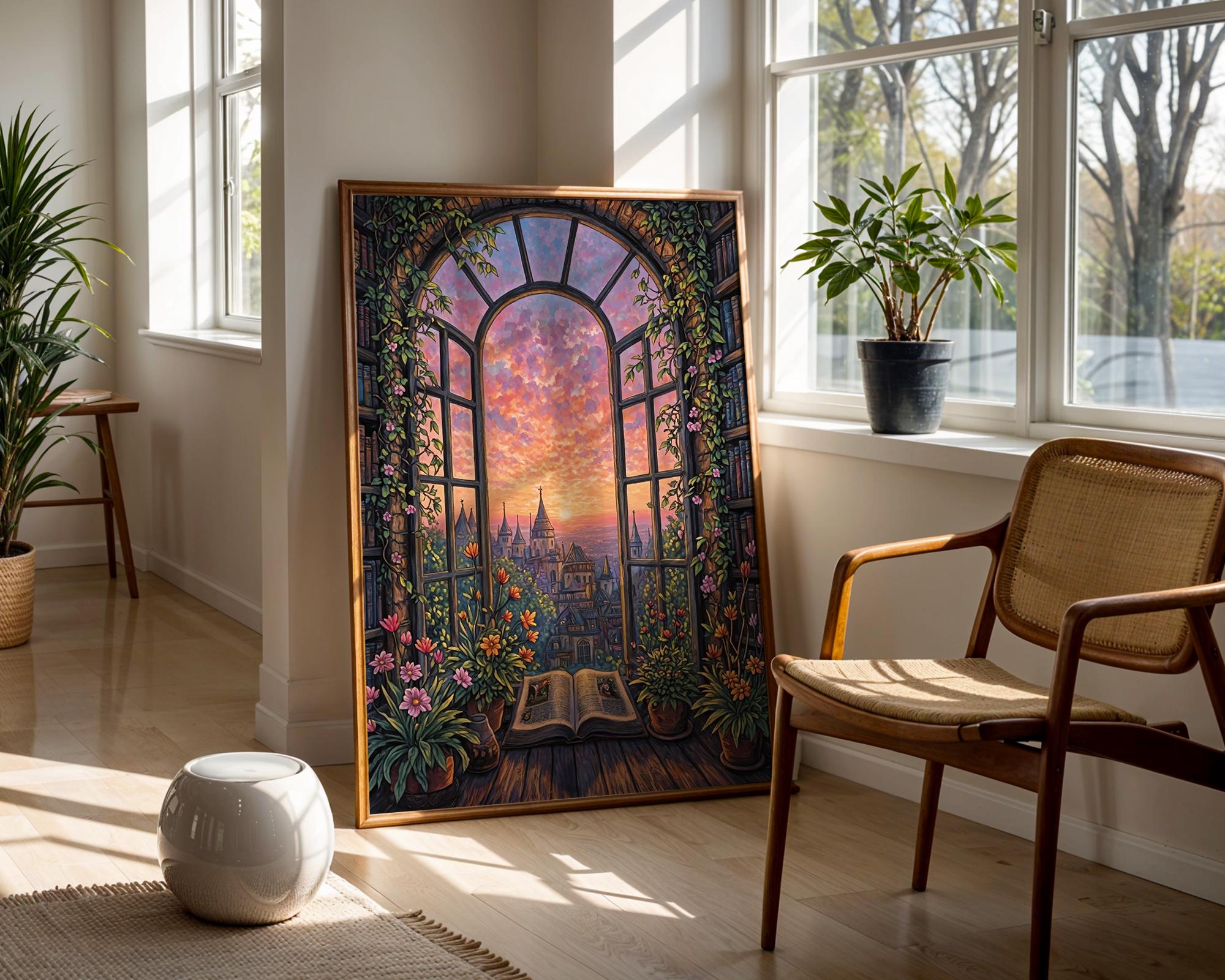 Fairytale Castle Sunset Print, Fantasy Window View, Bookish Wall Art ...