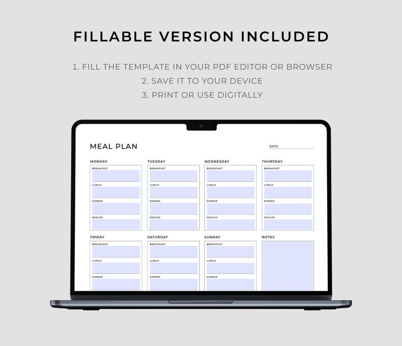 Printable Weekly Meal Planner Landscape, Food Diary, Meal Tracker, Food ...