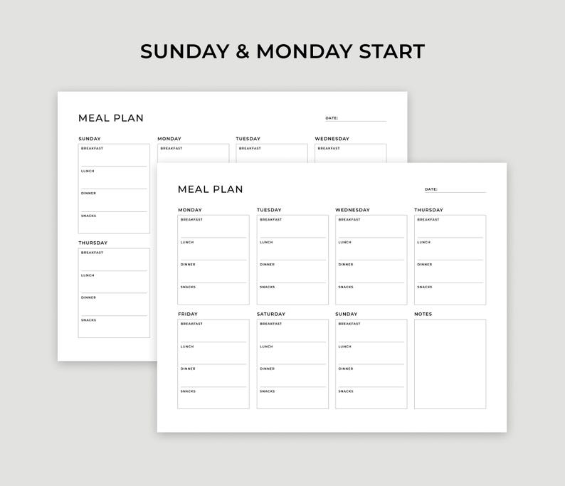 Printable Weekly Meal Planner Landscape, Food Diary, Meal Tracker, Food ...