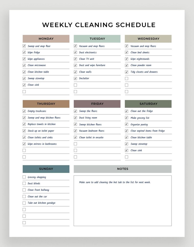 Editable Weekly Cleaning Schedule: Printable Chore Chart (digital ...