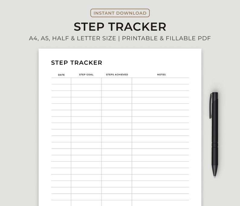 Step Tracker Printable, Step Log, Walking Journal, Exercise Log, Health ...