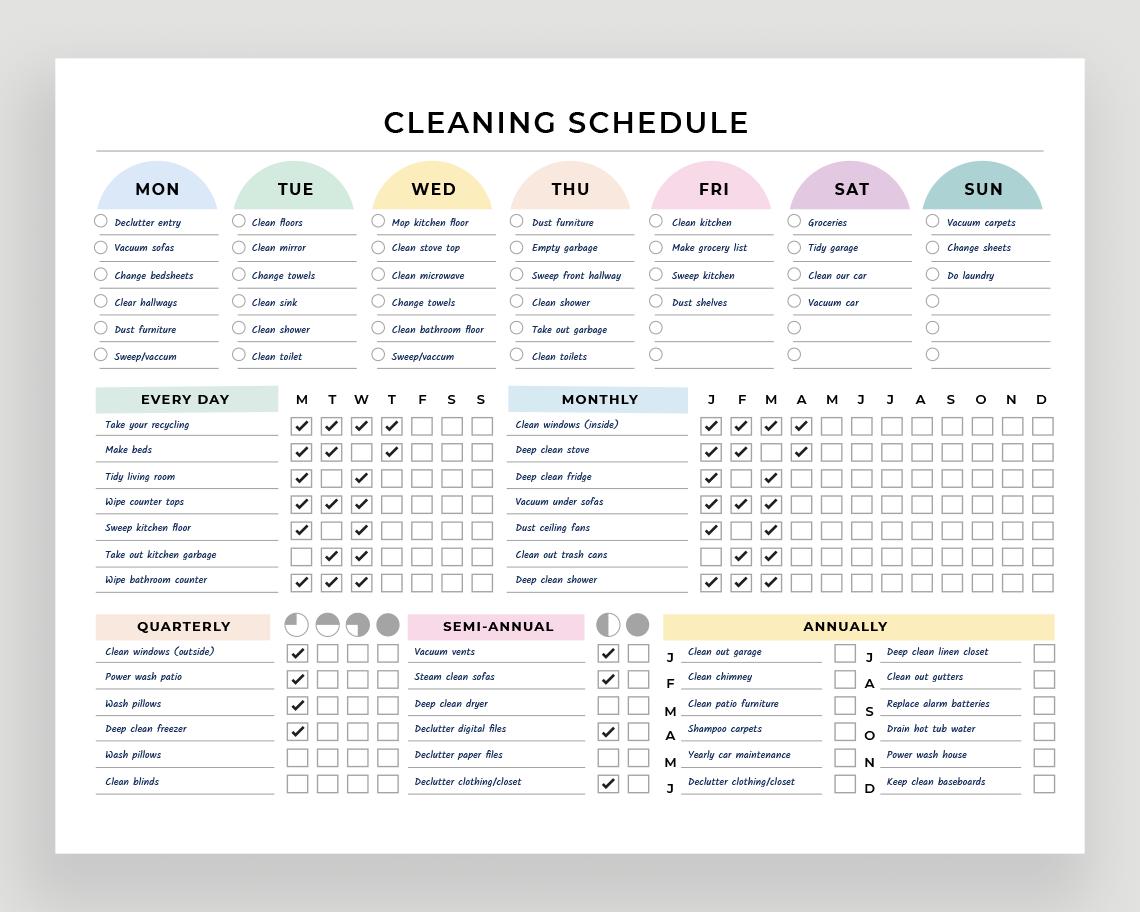 Editable Cleaning Schedule Checklist: Colorful Chores Chart (digital ...