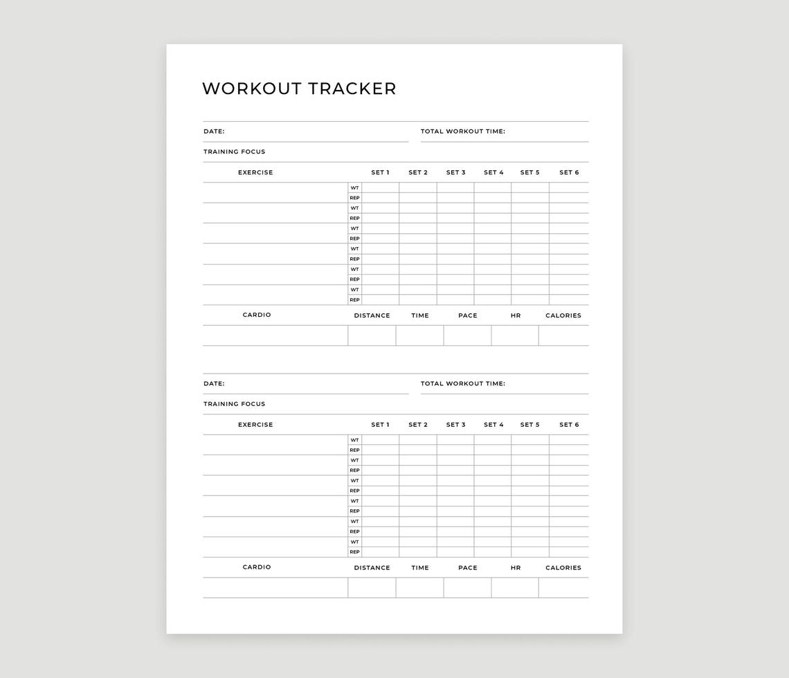 Workout Tracker Printable, Daily Exercise Log, Fitness Journal, Workout ...