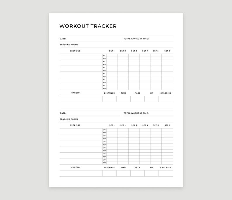 Workout Tracker Printable, Daily Exercise Log, Fitness Journal, Workout ...