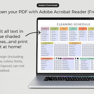 Editable Cleaning Schedule: Colorful Chores Chart (digital Download PDF ...