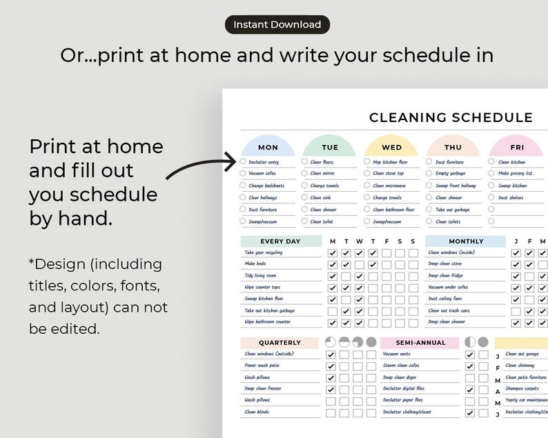 Editable Cleaning Schedule Checklist: Colorful Chores Chart (digital ...