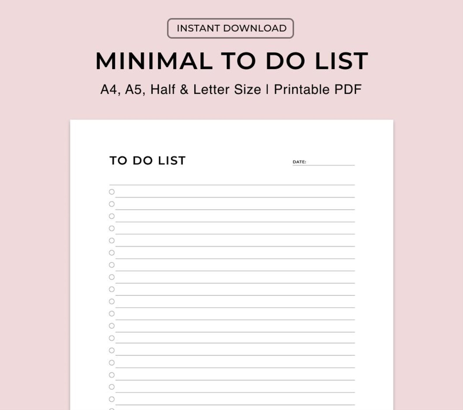 Minimal to Do List Printable, Simple Tasks List Template, A4/letter ...