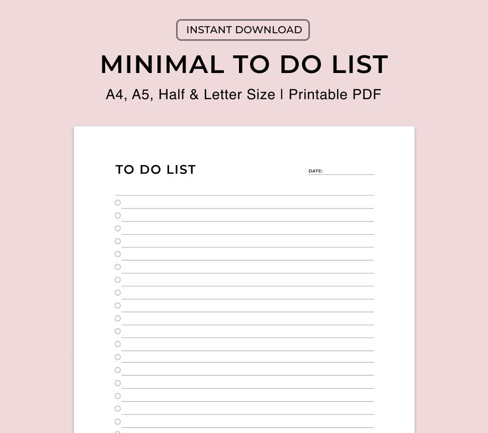 Minimal to Do List Printable, Simple Tasks List Template, A4/letter ...