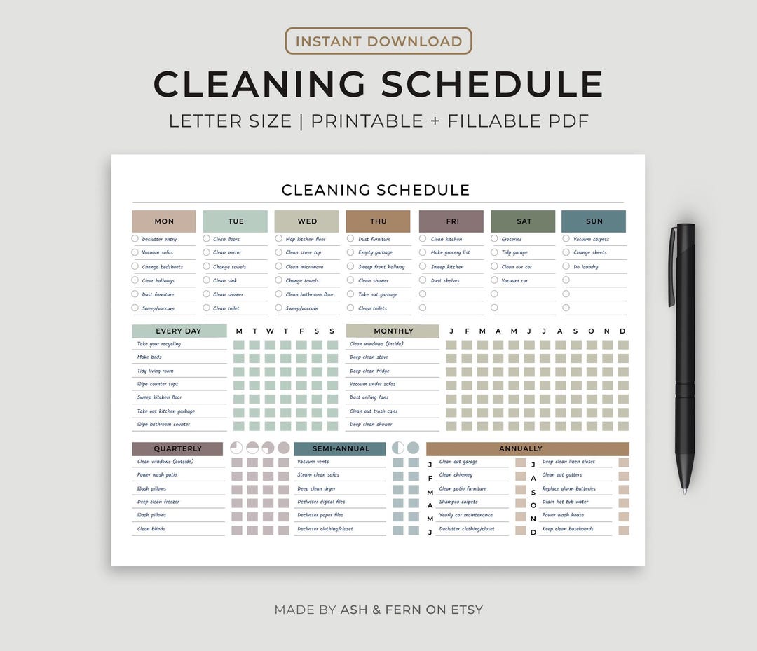 Editable Cleaning Schedule: Household Chores Chart (digital Download ...