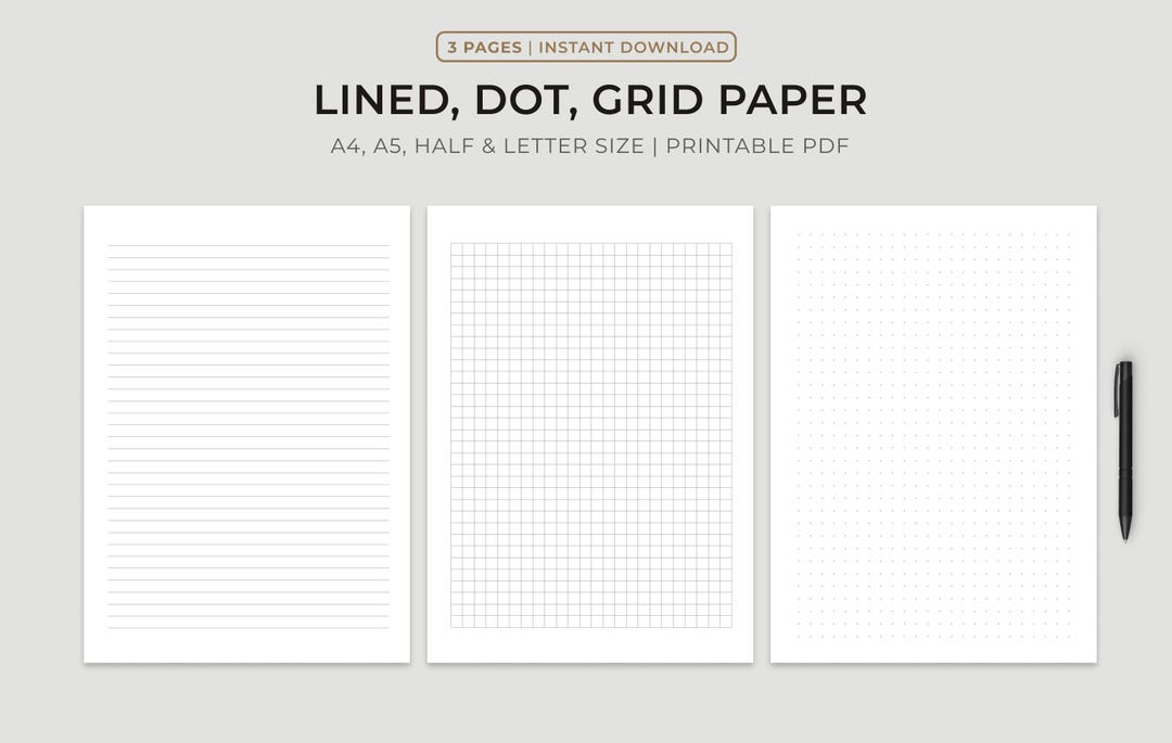 Lined Dot Grid Paper Printable, Writing Paper, Blank Notes, Study Note ...