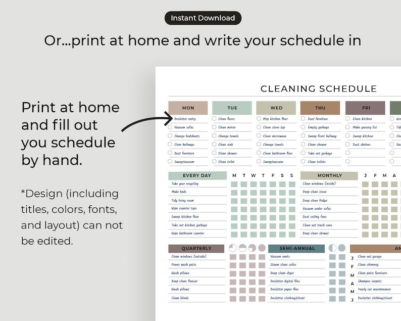Editable Cleaning Schedule: Colorful Chores Chart (digital Download PDF ...