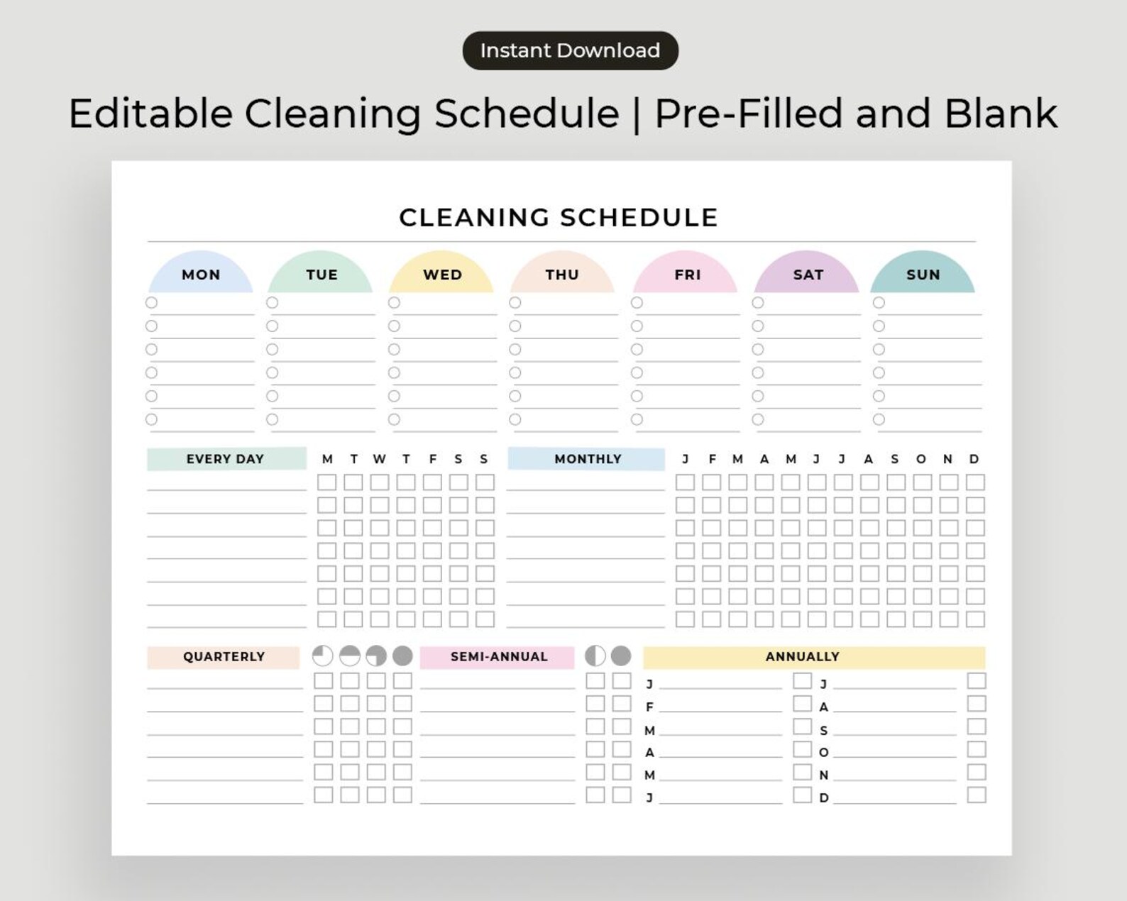 Editable Cleaning Schedule Checklist: Colorful Chores Chart (digital ...