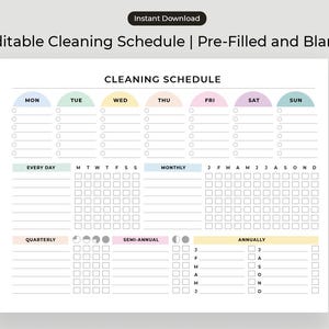 Editable Cleaning Schedule Checklist: Colorful Chores Chart (digital ...