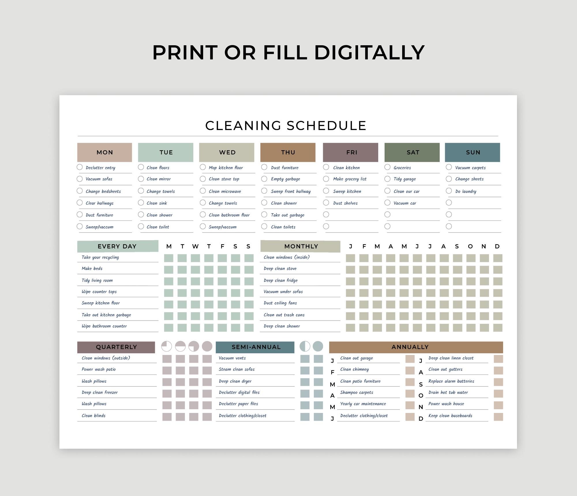Editable Cleaning Schedule: Household Chores Chart (digital Download ...