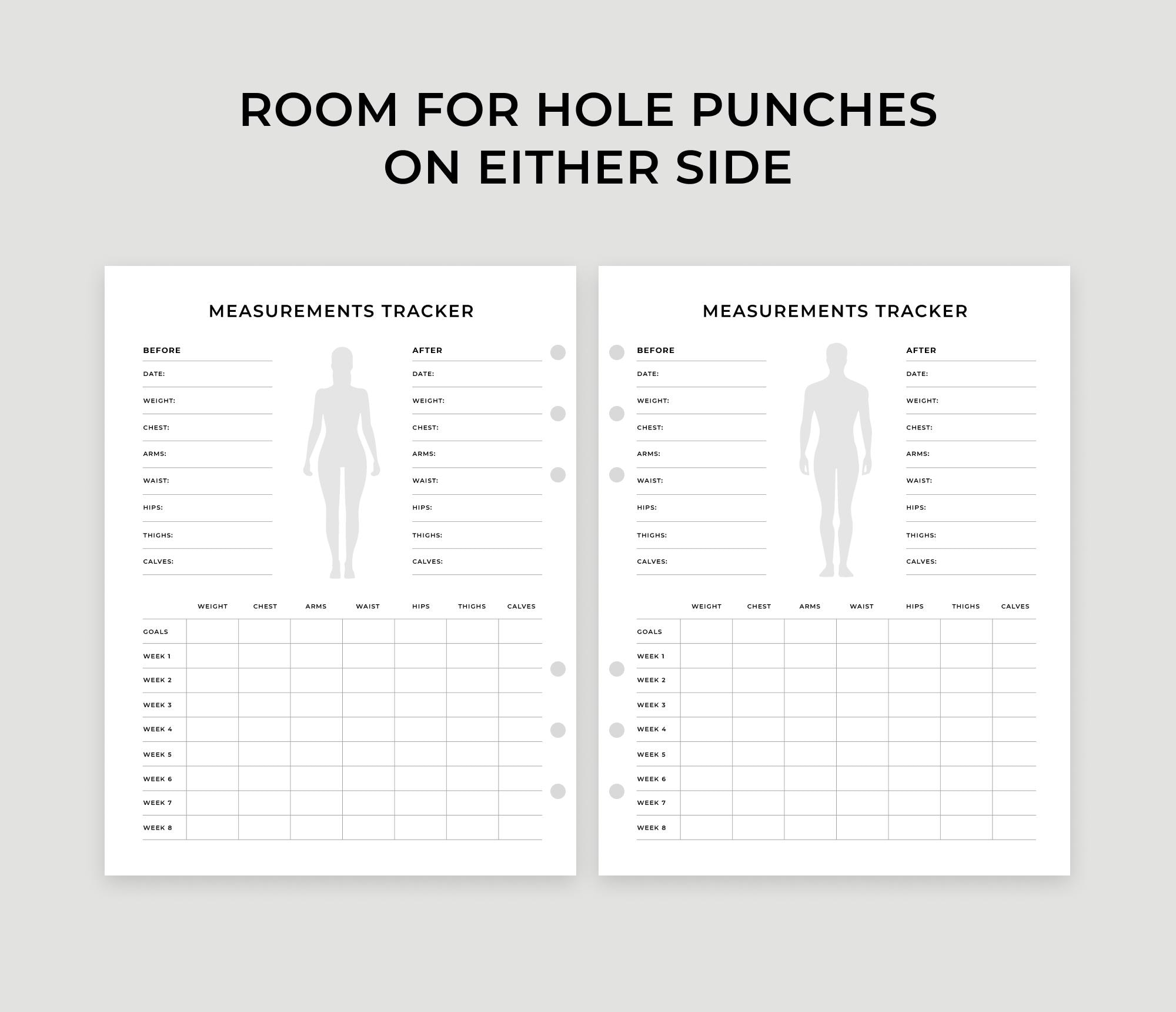 Body Measurements Tracker: 8 Week Fitness Progress Sheet (printable PDF ...