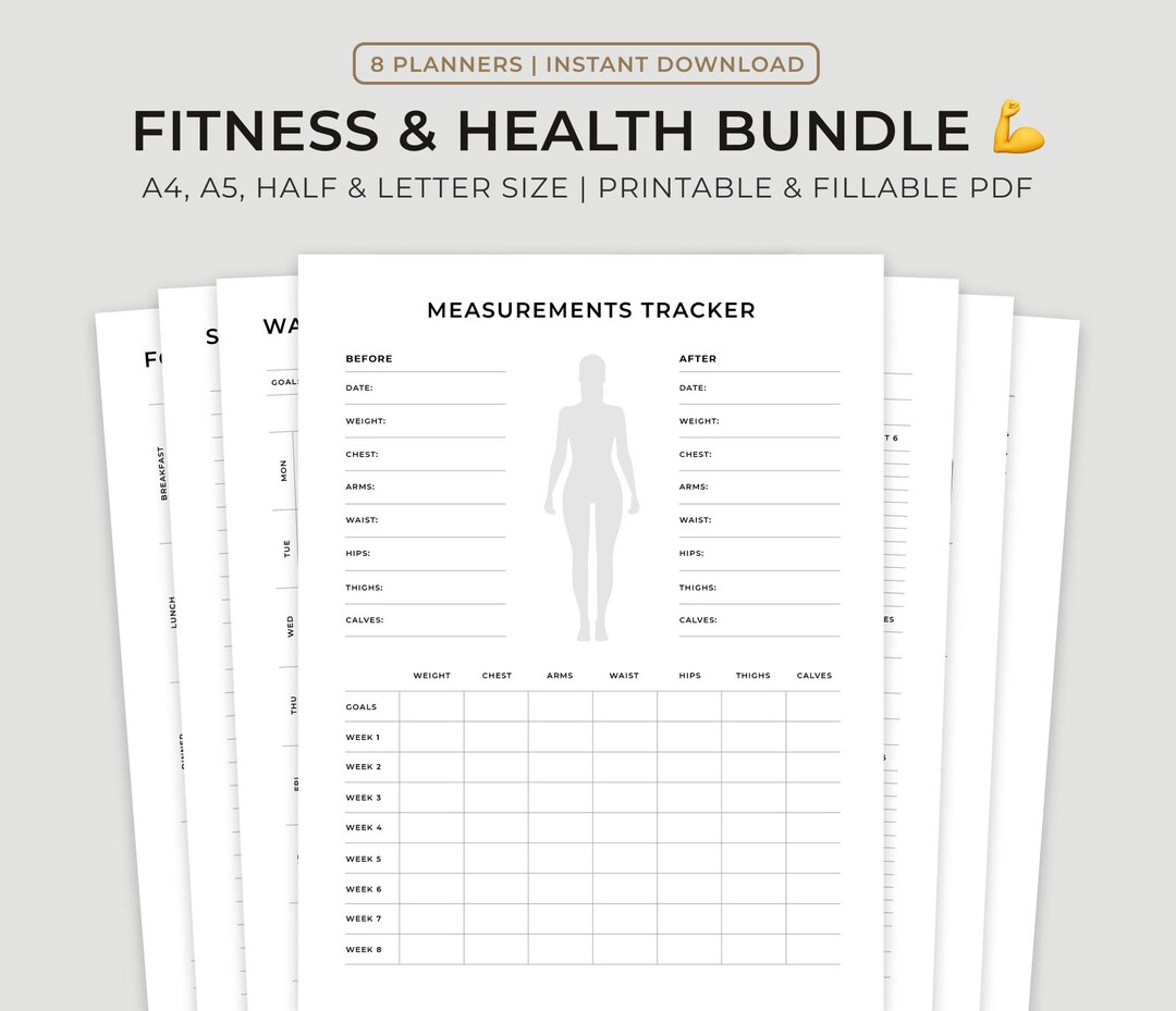 Fitness, Diet & Health Planner Inserts Bundle, A4/a5/letter/half Letter ...