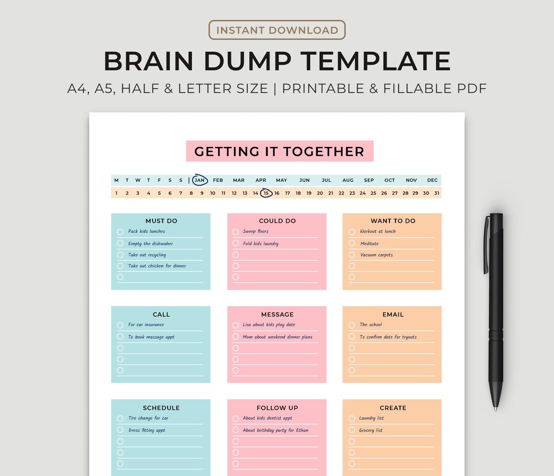 Brain Dump Template, to Do List Printable, ADHD Daily Planner ...