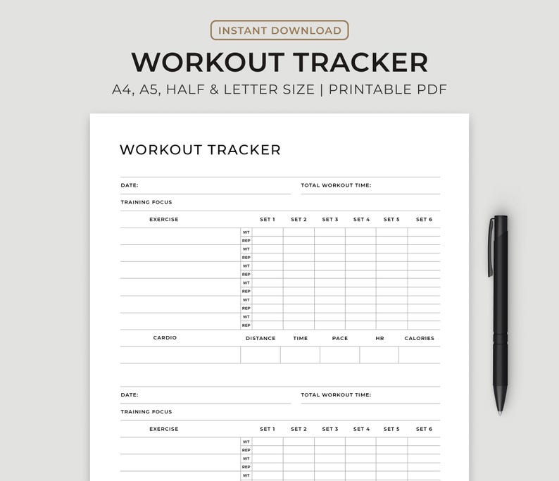 Workout Tracker Printable, Daily Exercise Log, Fitness Journal, Workout ...