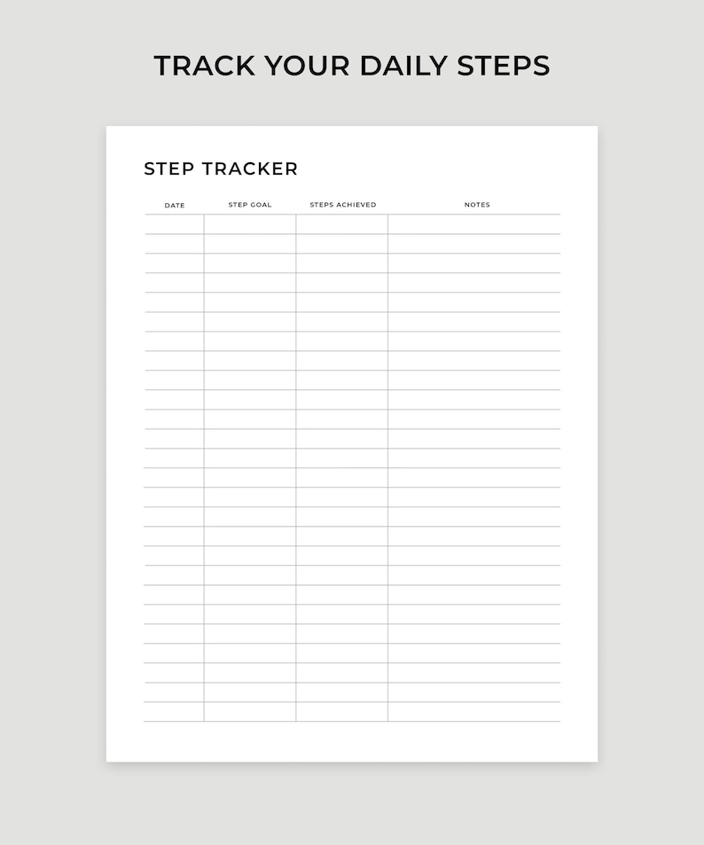 Step Tracker Printable, Step Log, Walking Journal, Exercise Log, Health ...