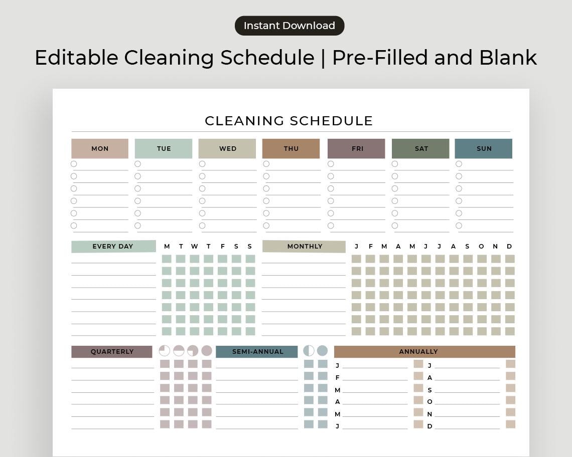 Editable Cleaning Schedule: Colorful Chores Chart (digital Download PDF ...