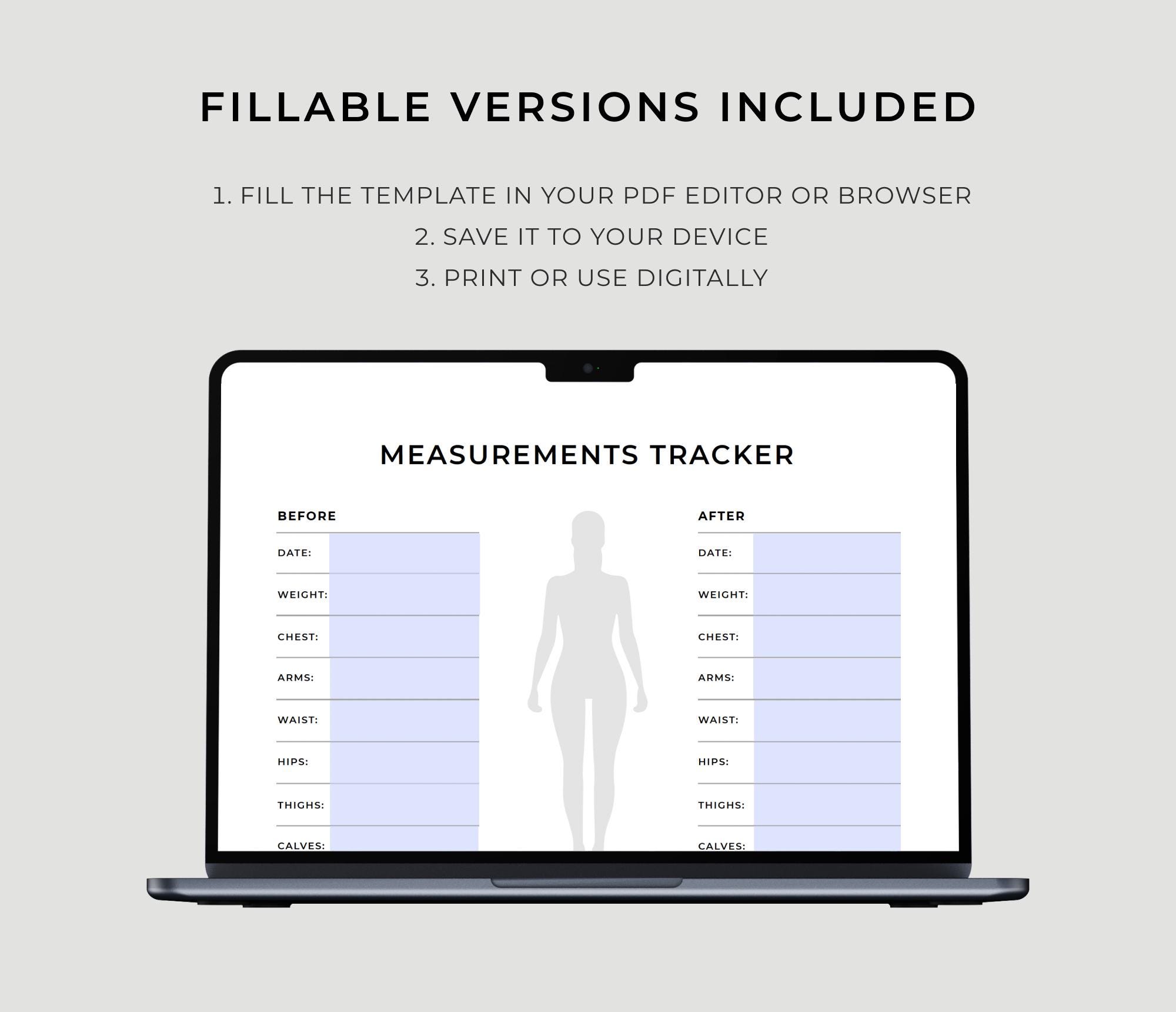 Body Measurements Tracker: 8 Week Fitness Progress Sheet (printable PDF ...