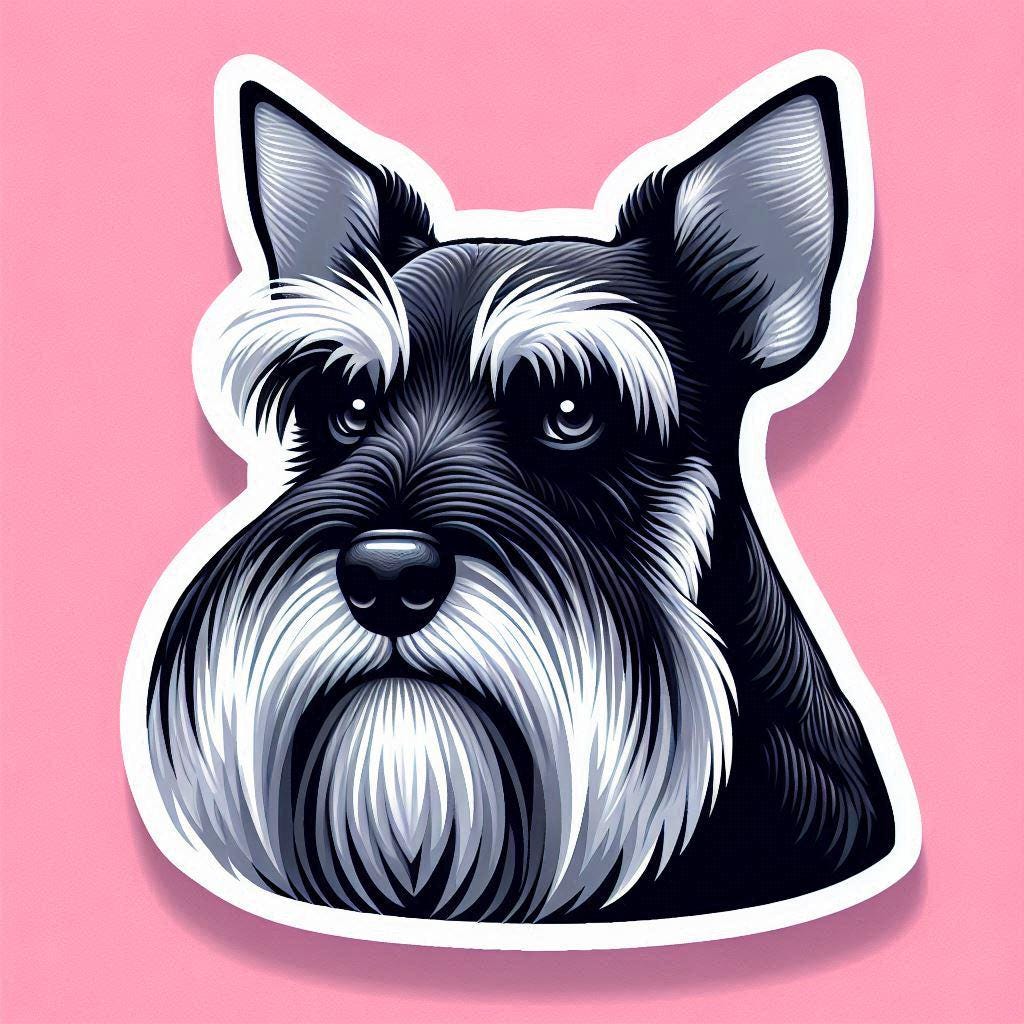Miniature Schnauzer Dog Sticker, Cute and Spunky Schnauzer Dog Decal ...