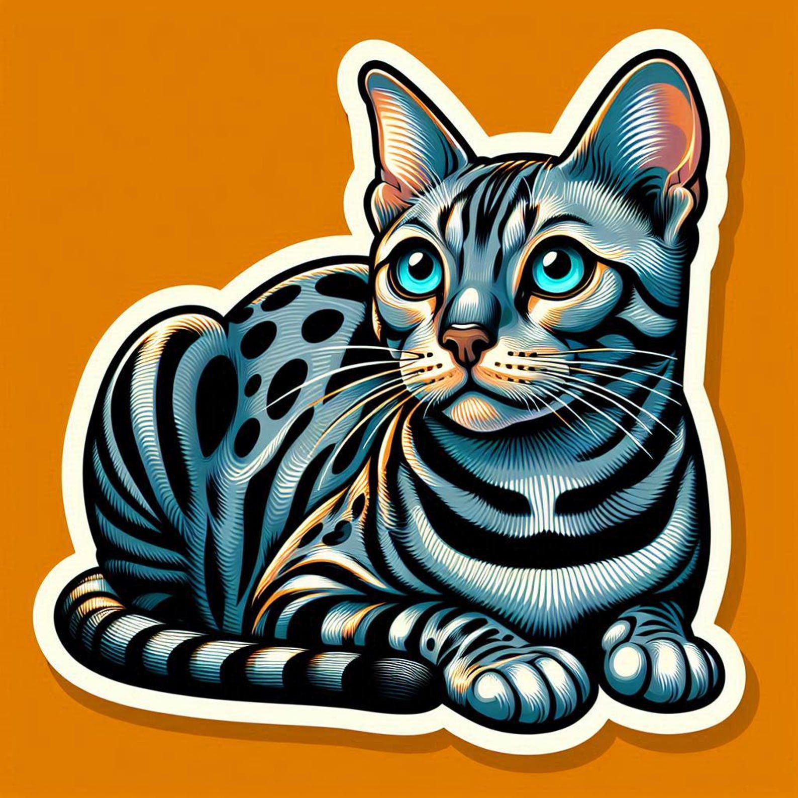 Bengal Cat Sticker, Cute Cat Sticker, Bengal Cat Art Decal, Waterproof ...