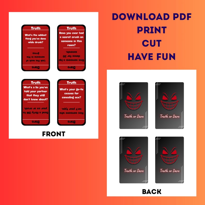 Printable Truth or Dare Cards – Fun Adult Party Game (18+) - Etsy