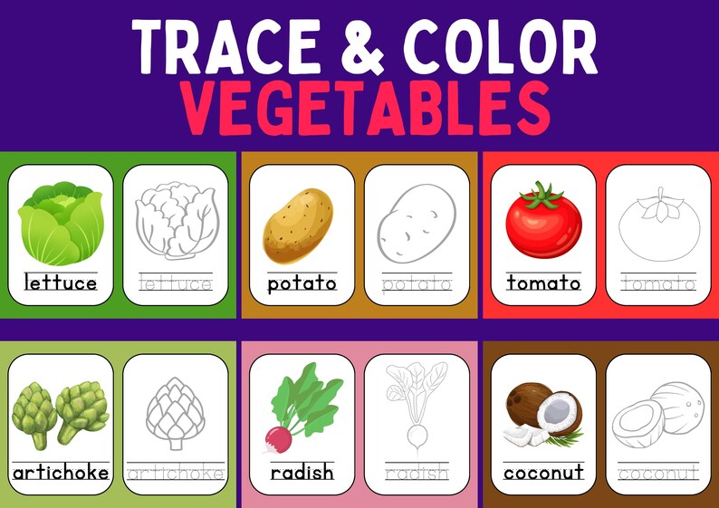 Preschool Alphabet Tracing Set: Fruits, Vegetables (digital Printable ...