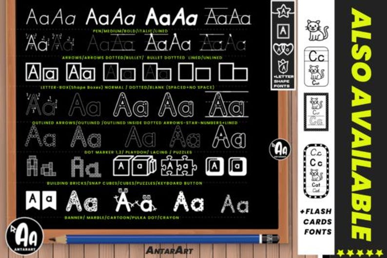 ABCD Cursive Font | Outline Dotted Arrows Lined | Tracing Alphabet Font ...
