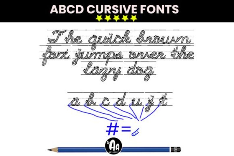 ABCD Cursive Font | Outline Dotted Arrows Lined | Tracing Alphabet Font ...