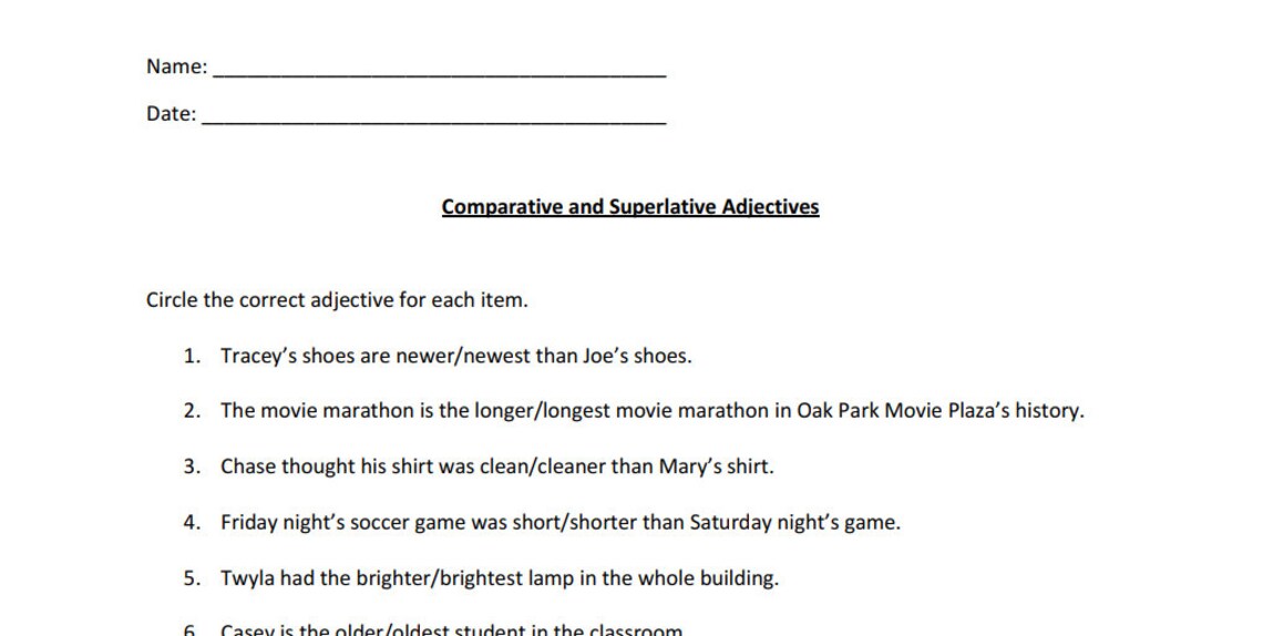 Comparative and Superlative Adjectives - Speech Therapy Materials ...