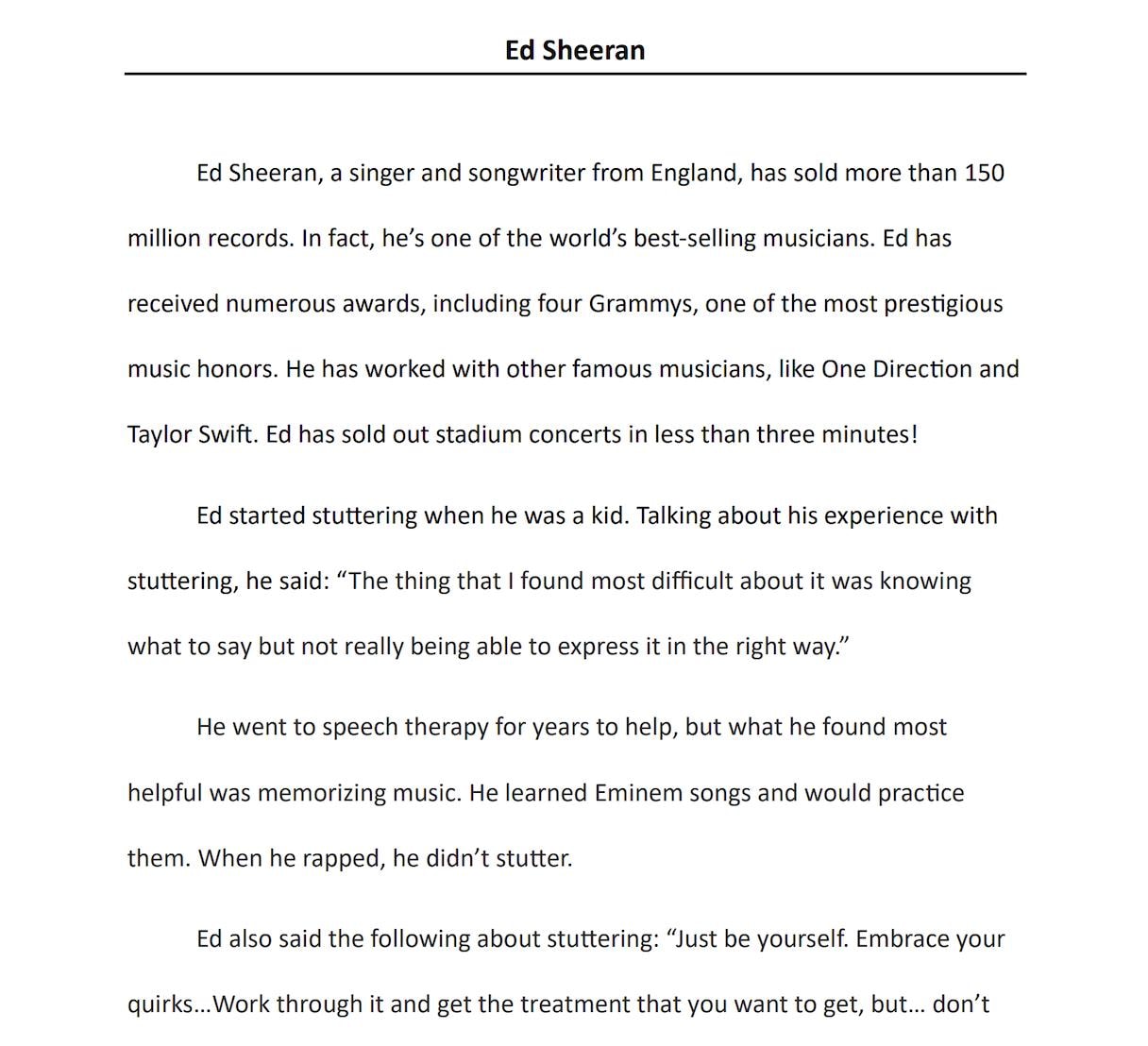 Fluency Reading Passages: Famous People Who Stutter - Actors, Musicians ...
