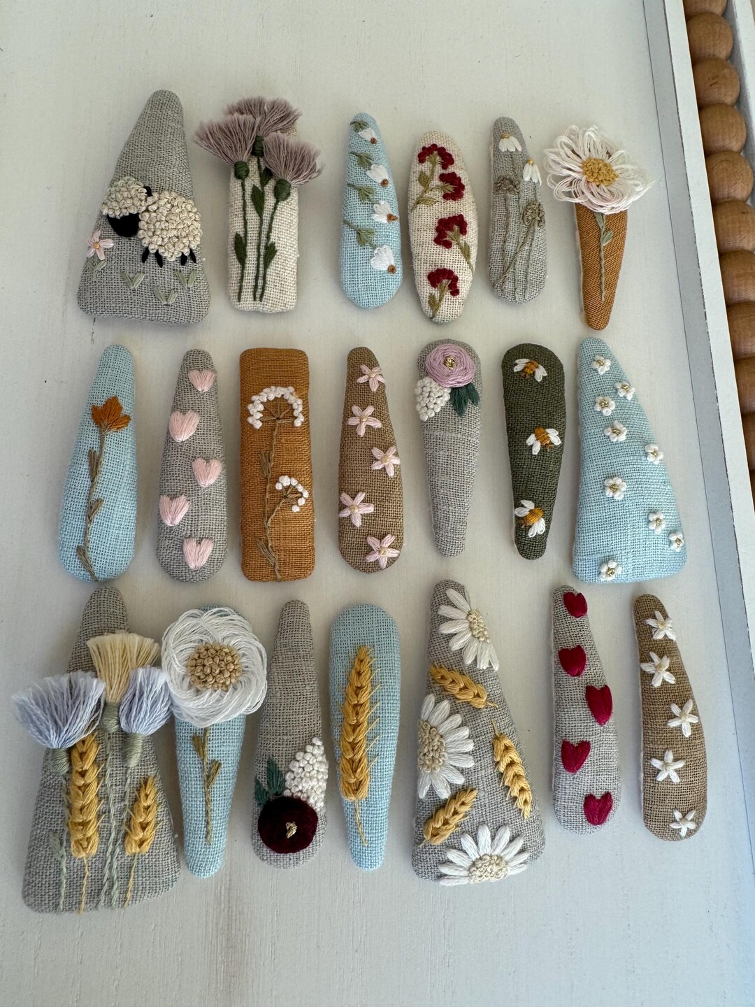 Flower Linen Hair Clips, Handmade Floral Embroidered Hair Clips, Cute ...