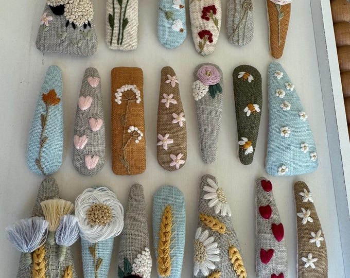 Hand Embroidery Barrette Hair Clips - Set of 2 (one Pair) - Etsy