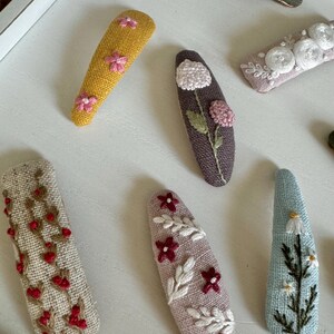 Flower Linen Hair Clips, Handmade Floral Embroidered Hair Clips, Cute ...