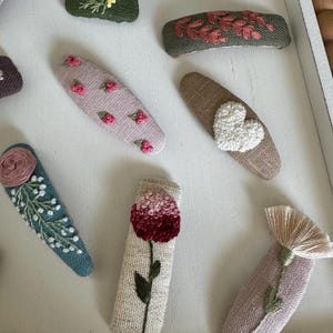 Flower Linen Hair Clips, Handmade Floral Embroidered Hair Clips, Cute ...