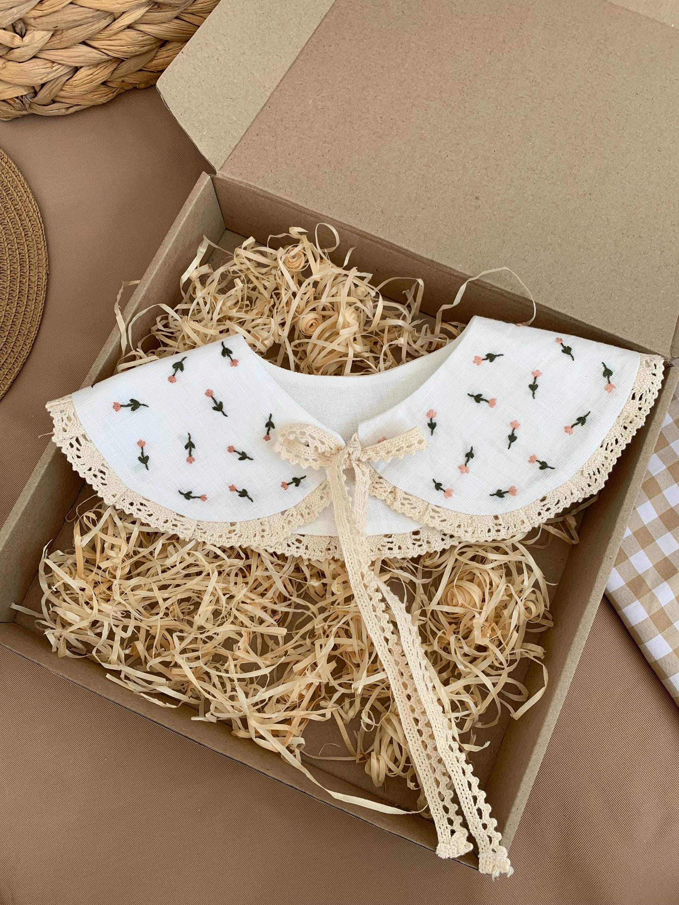 White Linen Embroidered Collar Wildflower Embroidered Girl Collar ...