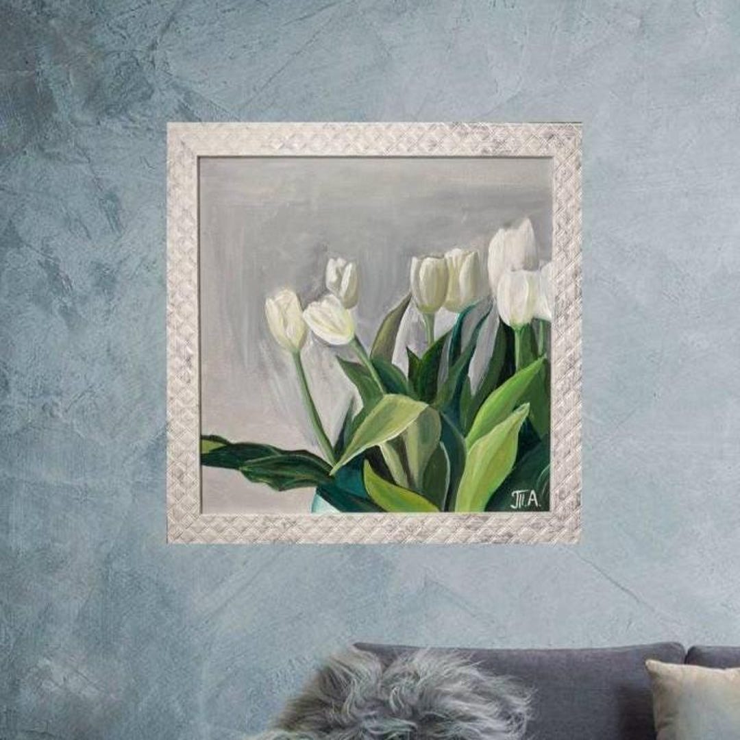 Tulips Oil Painting: Neutral Floral Wall Art, 30x30 Framed Canvas - Etsy