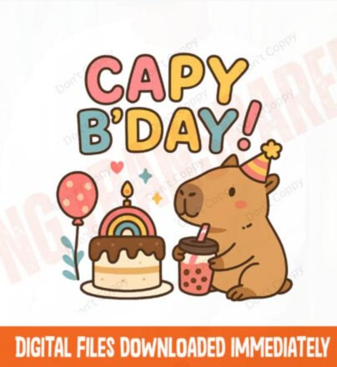 Capy Bday PNG, Happy Birthday Capybara Clipart, Cute Animal Party Design, Capybara Cake Balloon ...