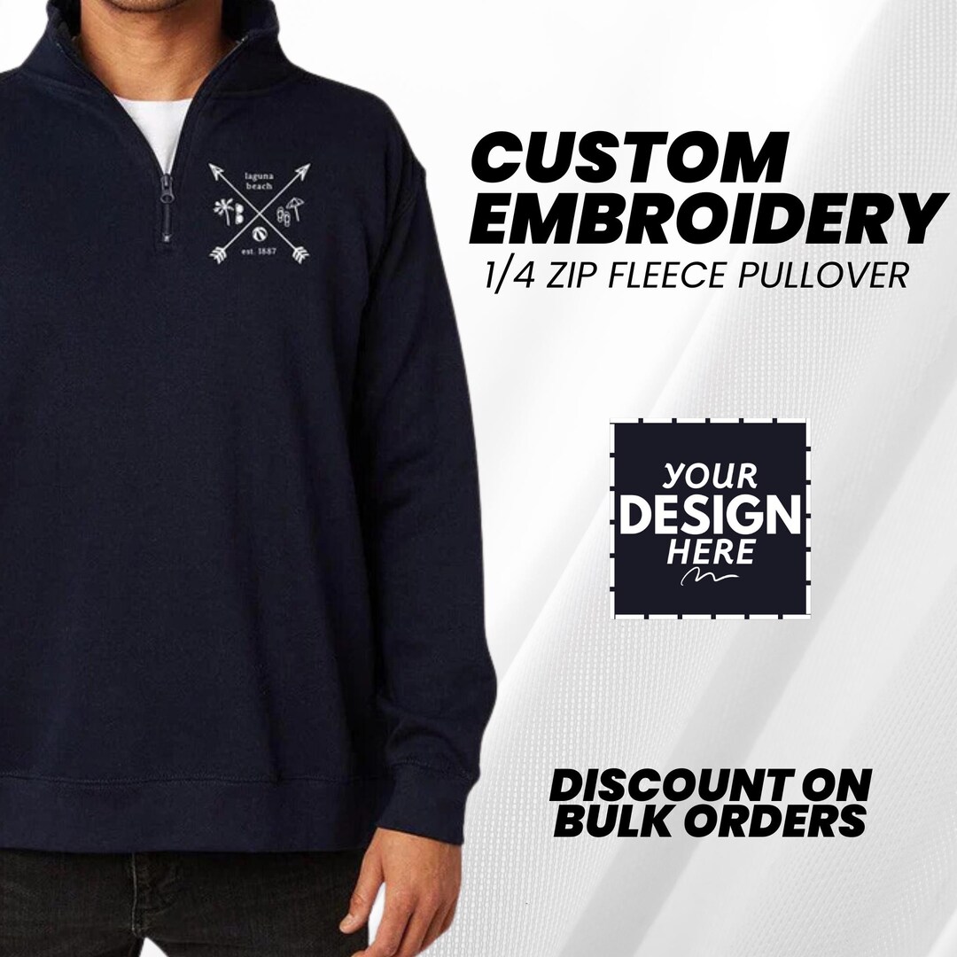 Custom Embroidered Quarter Zip, Custom Embroidery Text Logo Sweatshirt ...