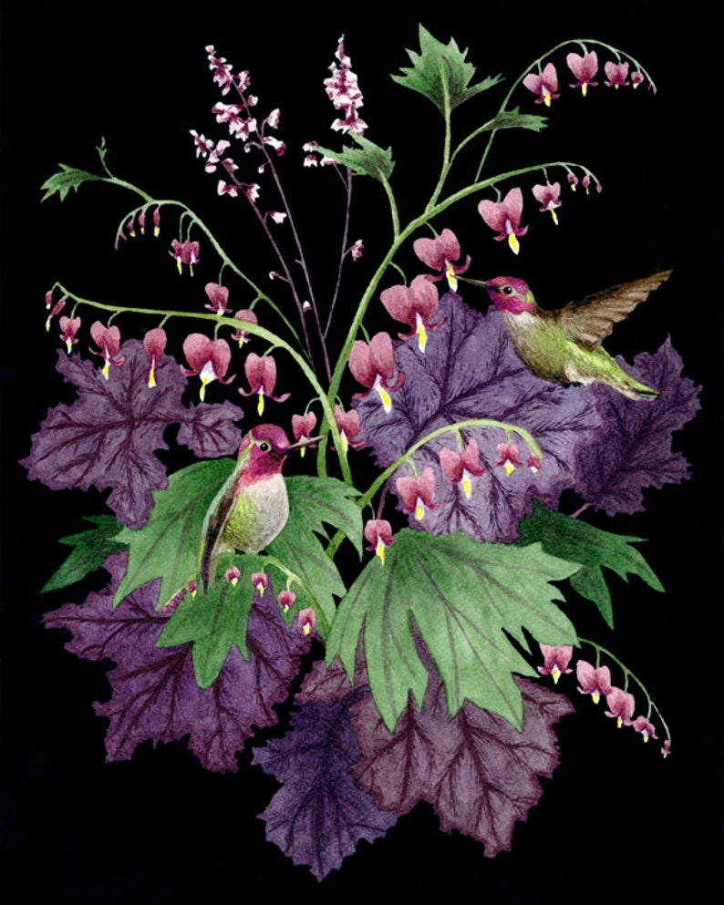 Fine Art Print of Original Watercolor Painting Hummingbird Garden - Etsy