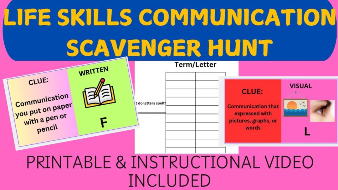 Printable Life Skills Scavenger Hunt Communication Challenge With Video ...