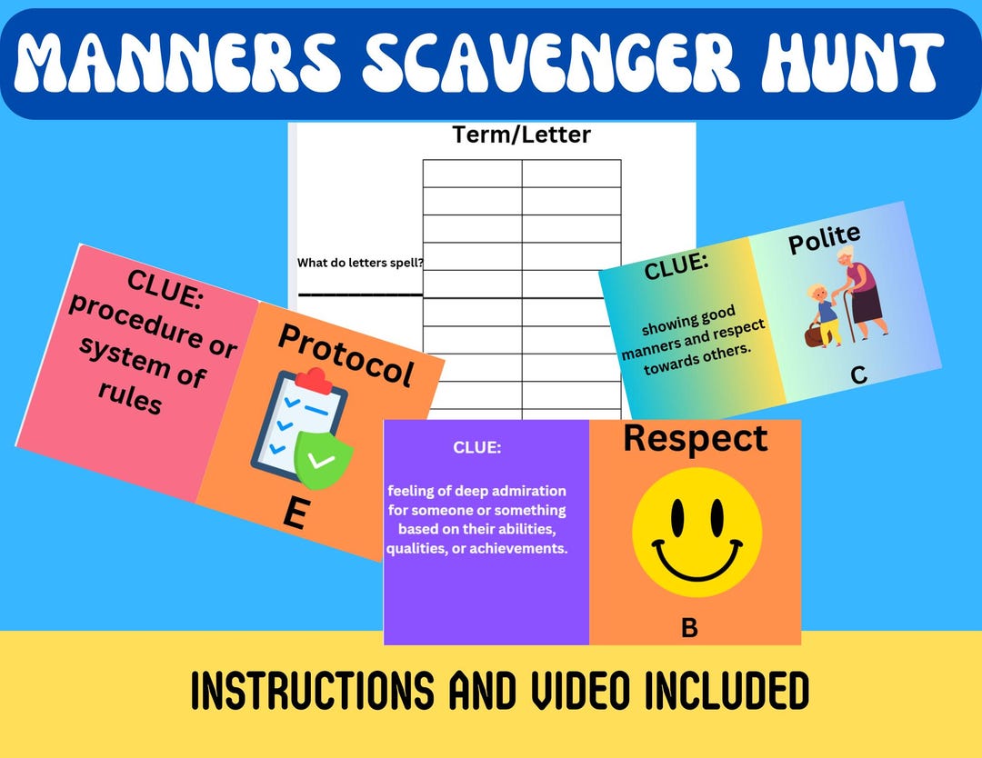 Life Skills Scavenger Hunt on Manners Printable - Etsy