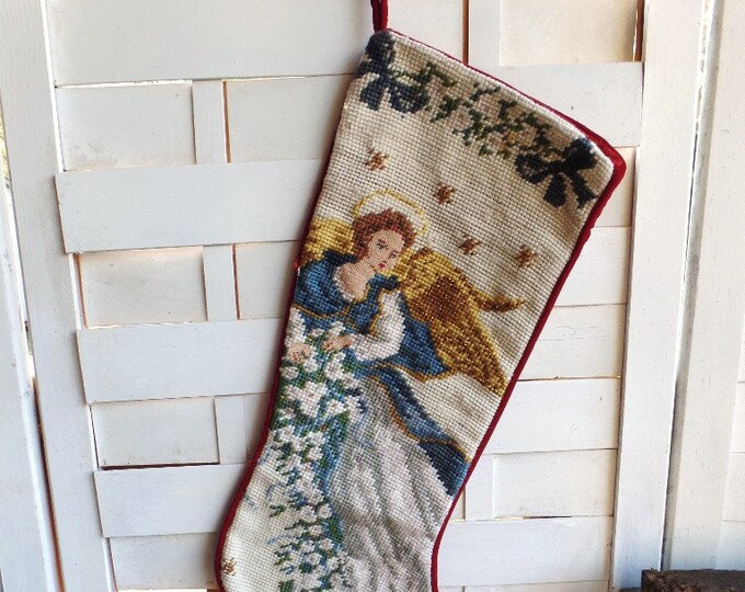 Vintage Needlepoint Christmas Stocking With Angel - Etsy