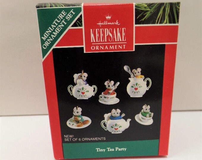 Hallmark Tiny Tea Party Miniature Porcelain Ornament Set of Six 1991 ...