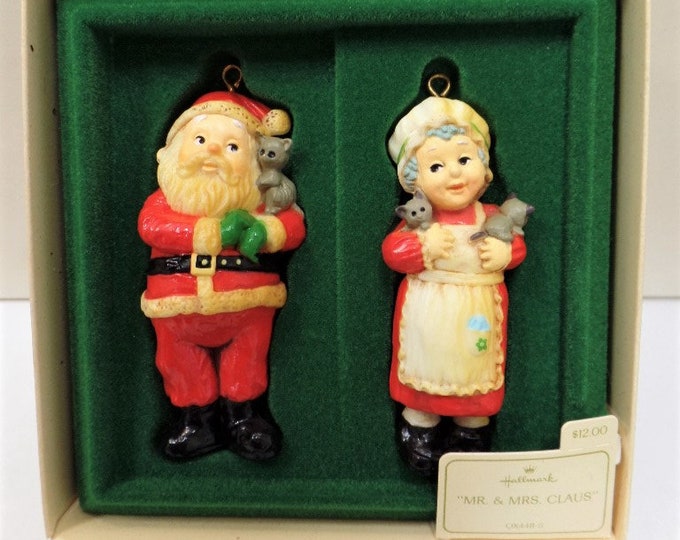 Hallmark Mr. & Mrs. Santa Christmas Ornaments 1981 Original Box With ...