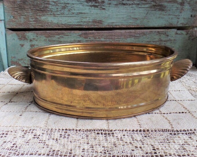 Vintage Oval Brass Double Shell Handle Pot - Etsy