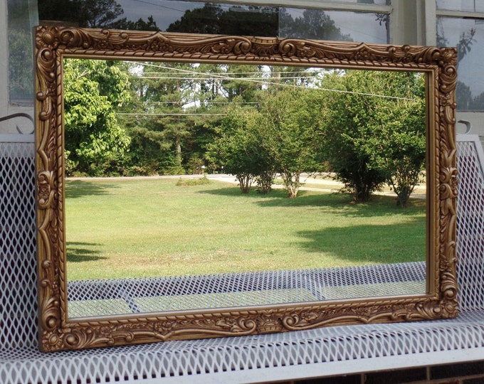 Vintage Large Gold Wall Mirror With Floral Design Hollywood Regency - Etsy